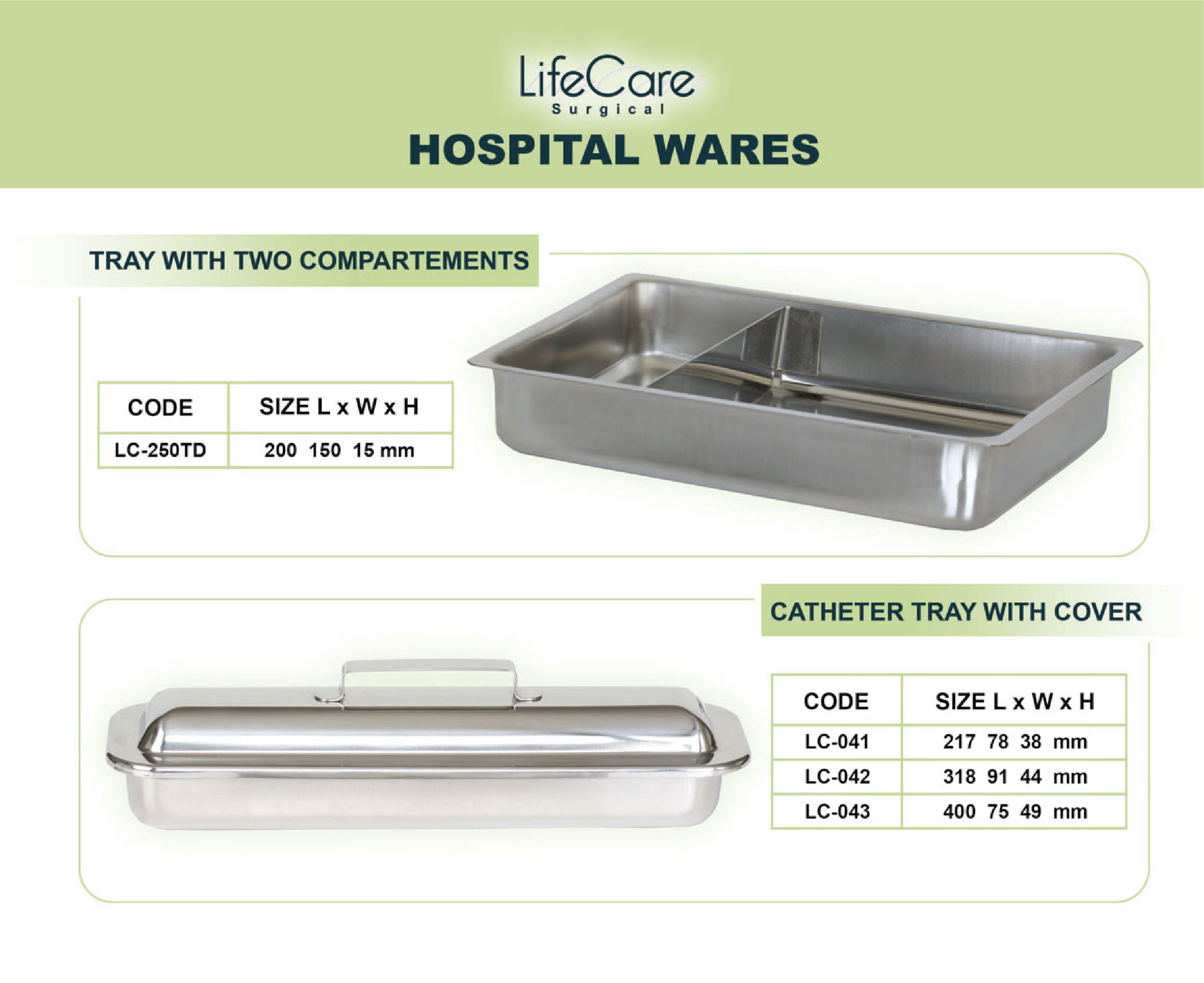 LifeCare | Tray With Two Compartements and Catheter Trays